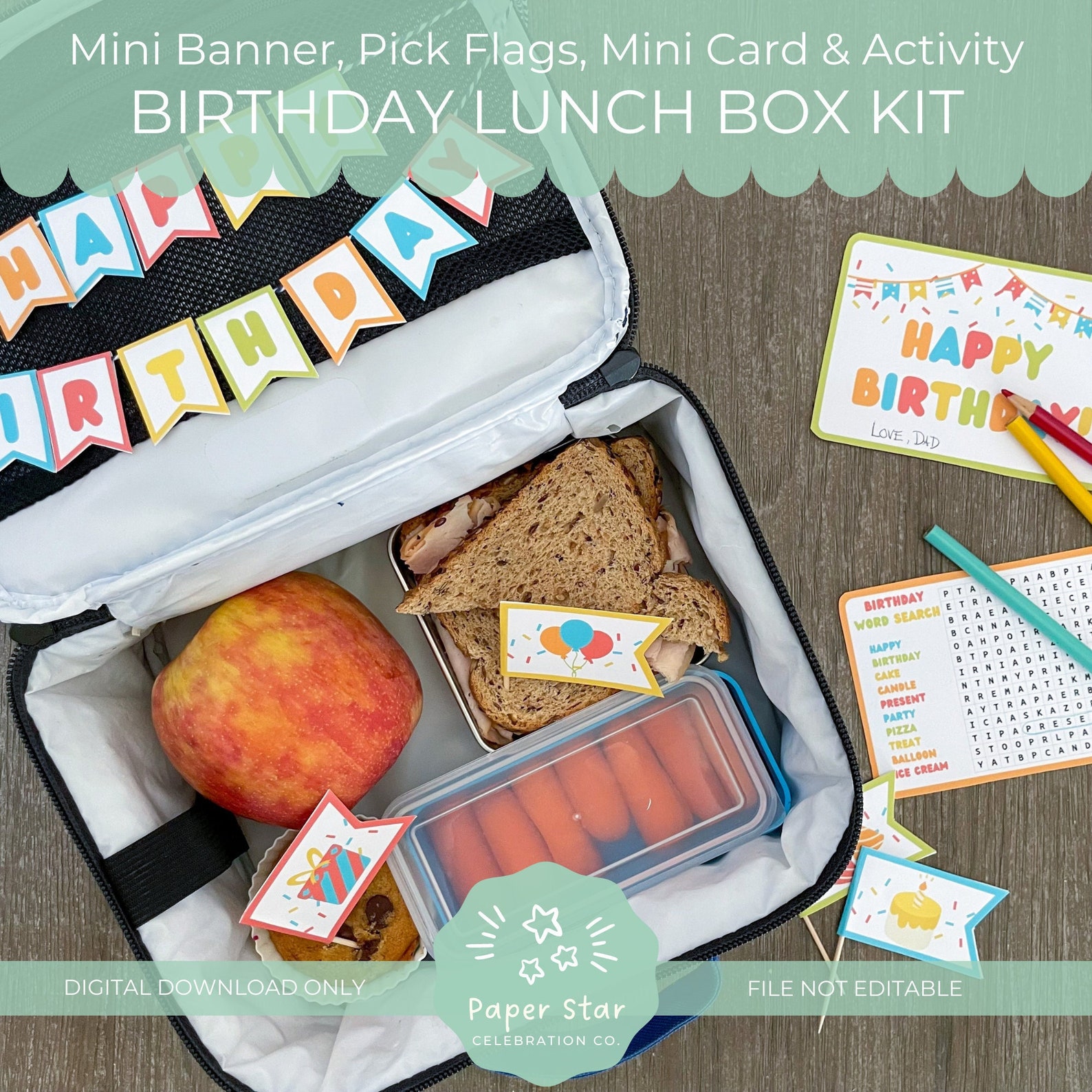 Printable Birthday Decorations Kit for Lunch Box Printable Cake Topper ...