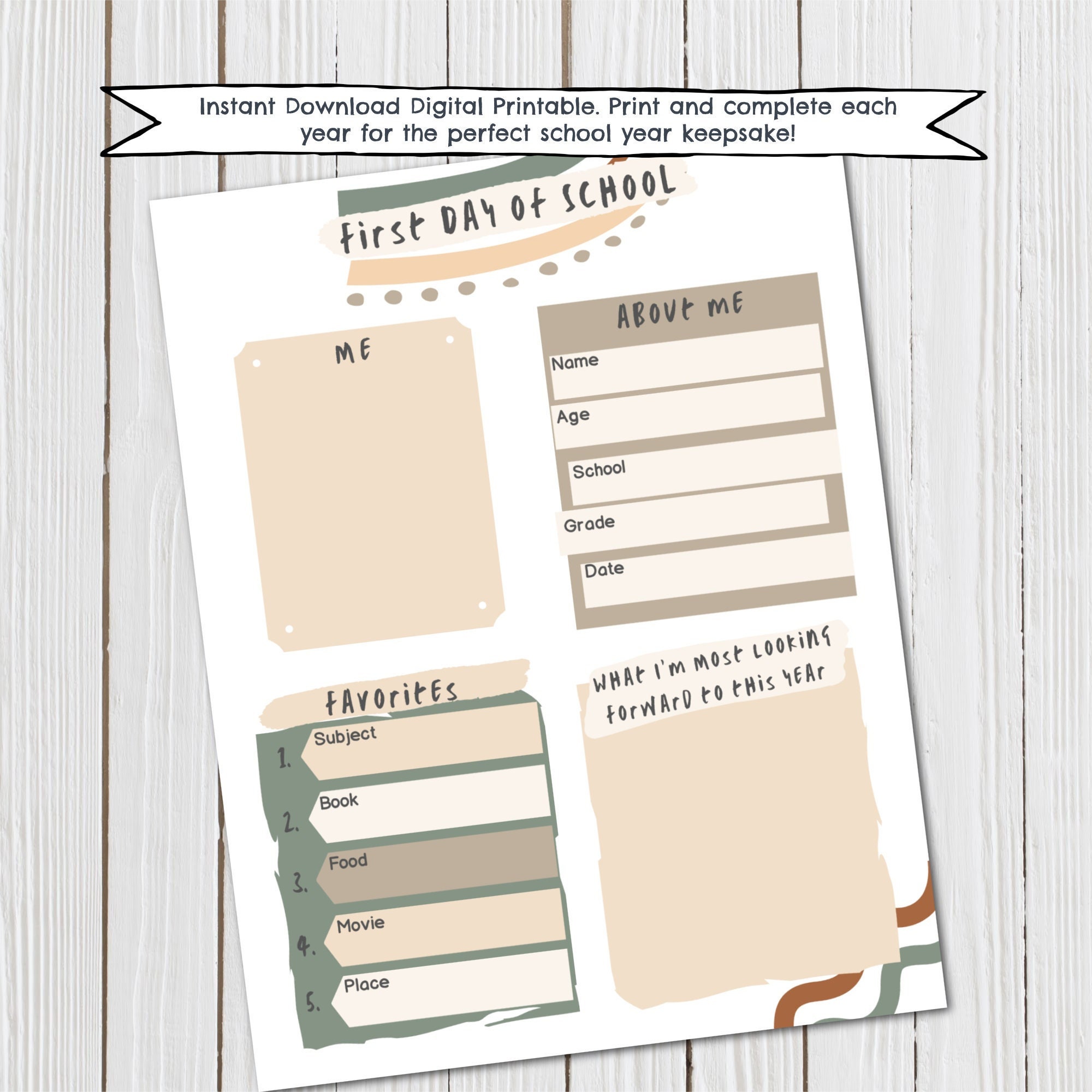 First Day of School Printable Questionnaire Interview First - Etsy