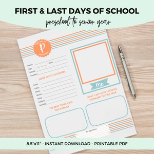 School Memories Interview Printable: First & Last Day Keepsake (digital ...