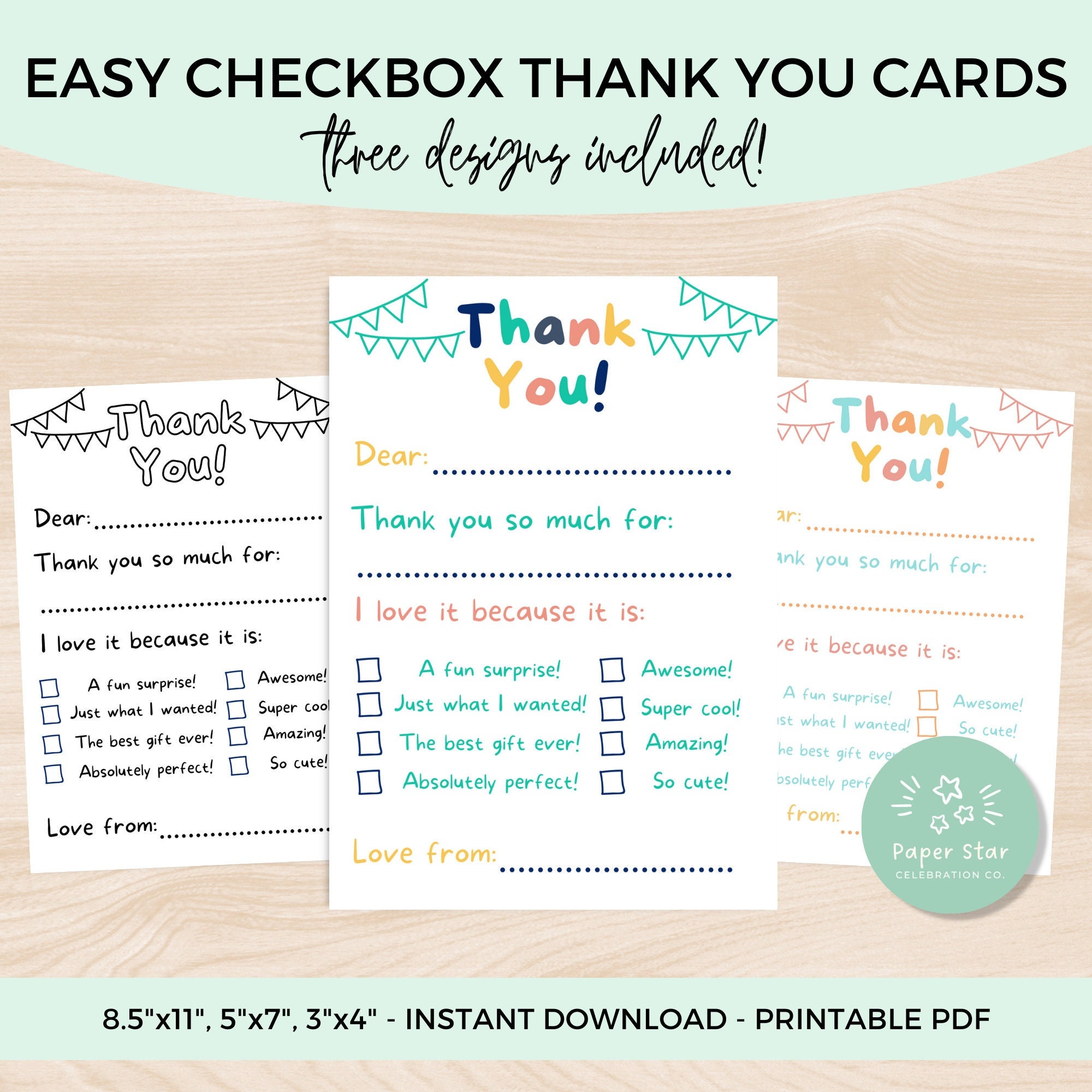 Easy Printable Fill-in Thank You Cards for Kids | Cute Notecards for ...
