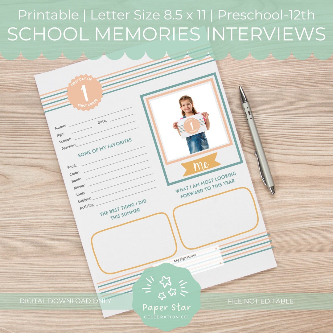 School Memories Interview Printable: First & Last Day Keepsake (digital ...
