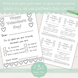 Easy Printable Fill-in Valentines and Stickers for Kids | Cute ...
