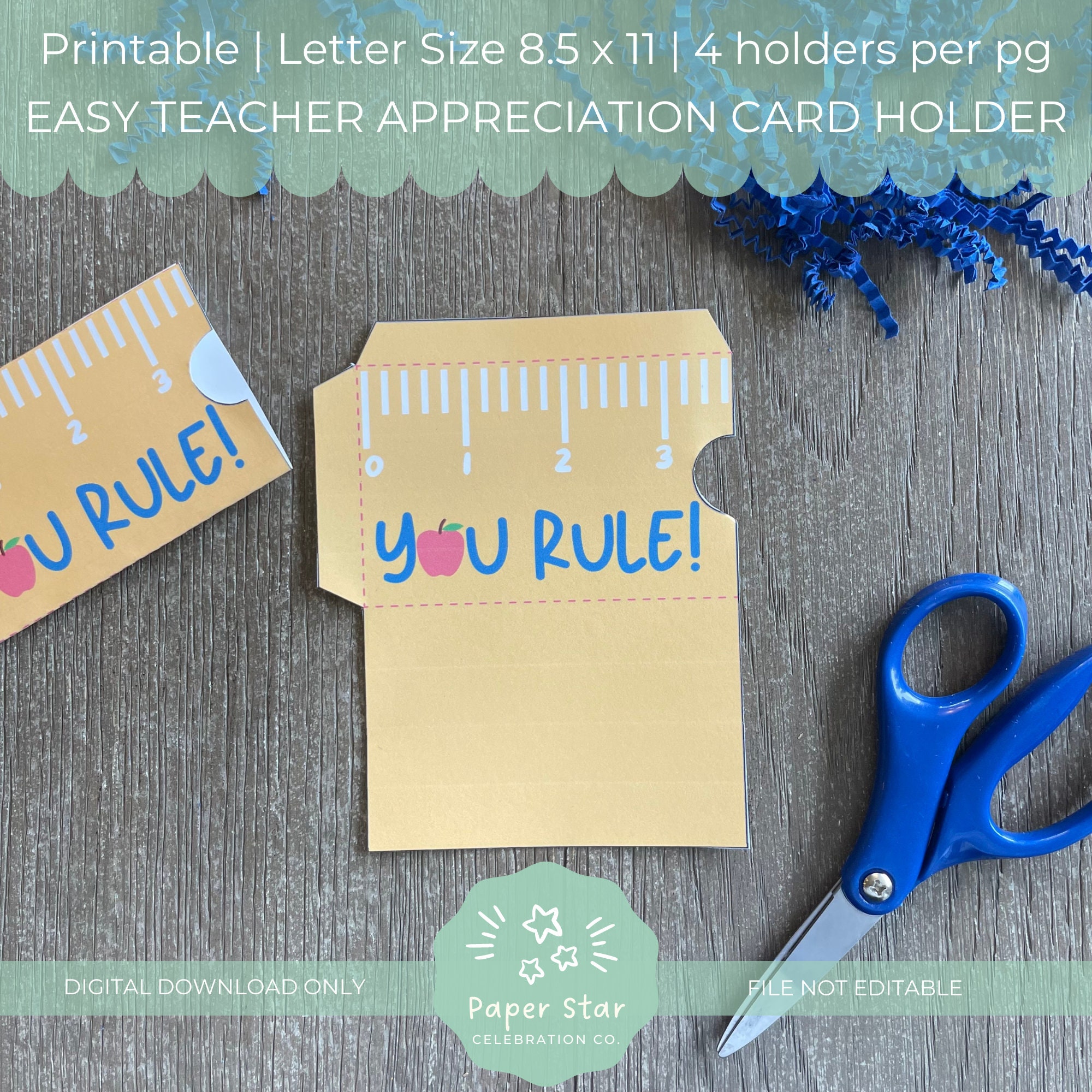 Printable Teacher Appreciation Gift Card Holder You Rule Printable ...