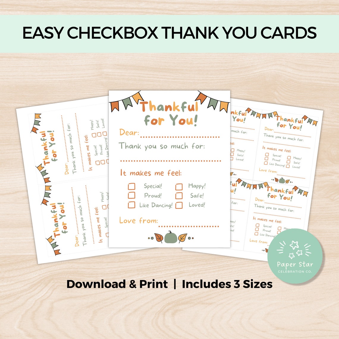 Easy Printable Check Box Gratitude Cards for Kids Cute Notecards for ...