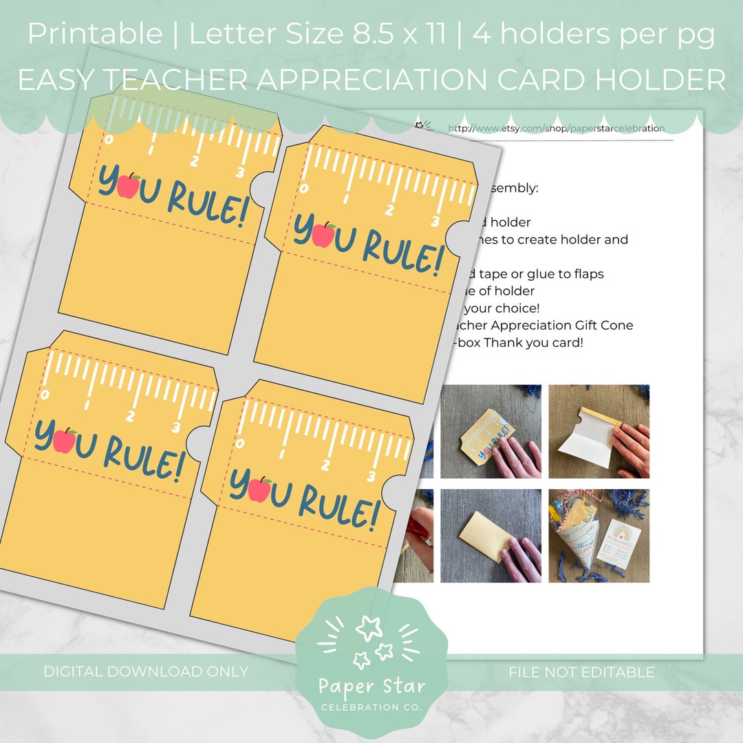 Printable Teacher Appreciation Gift Card Holder: 'you Rule' Design ...