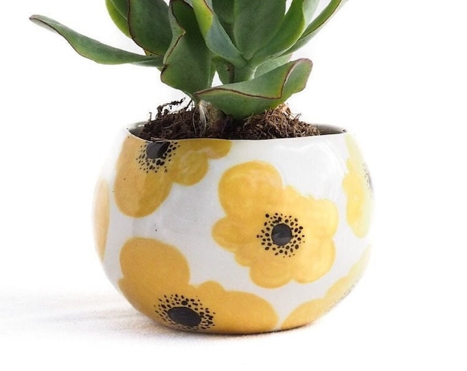 Yellow Poppy Planter for Small Plants Small Ceramic Plant Pot Unique ...