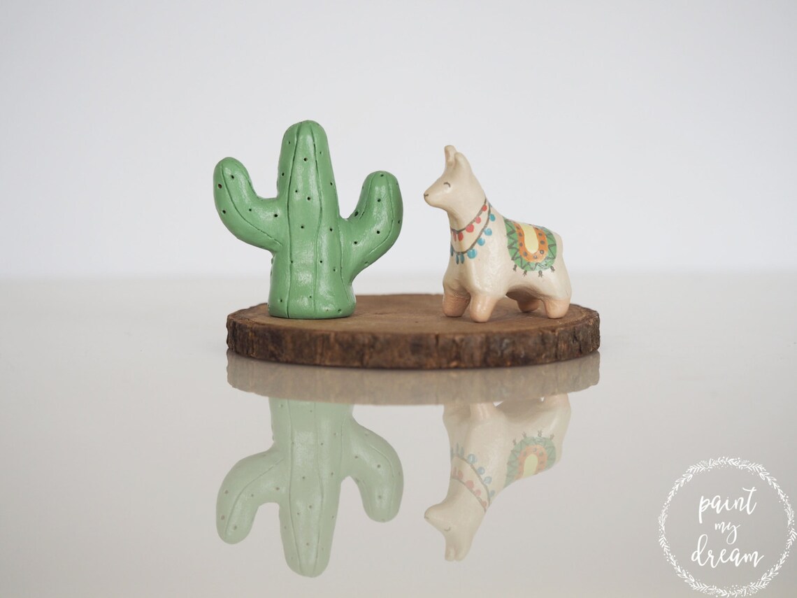 Llama Gift Llama Ornament and Cactus Ring Holder Cactus - Etsy