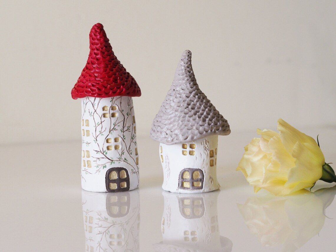 Miniature Houses Set 2 Ceramic Mini Houses fairy House | Etsy