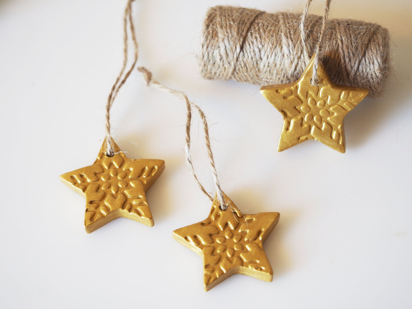 Gold star decorations Set of 3 gold Christmas ornaments | Etsy