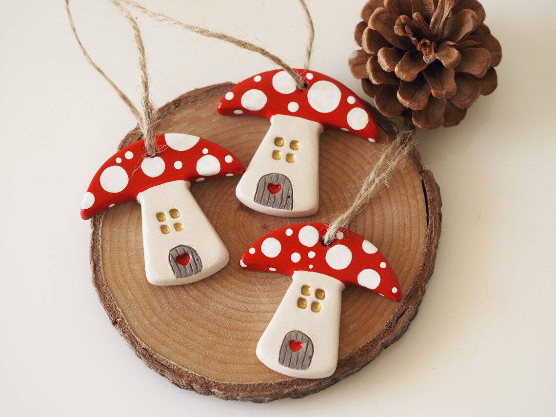 Mushroom Decor Mushroom House Mushroom Christmas Ornaments - Etsy