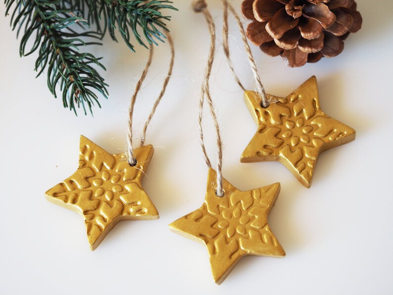 Gold star decorations Set of 3 gold Christmas ornaments | Etsy