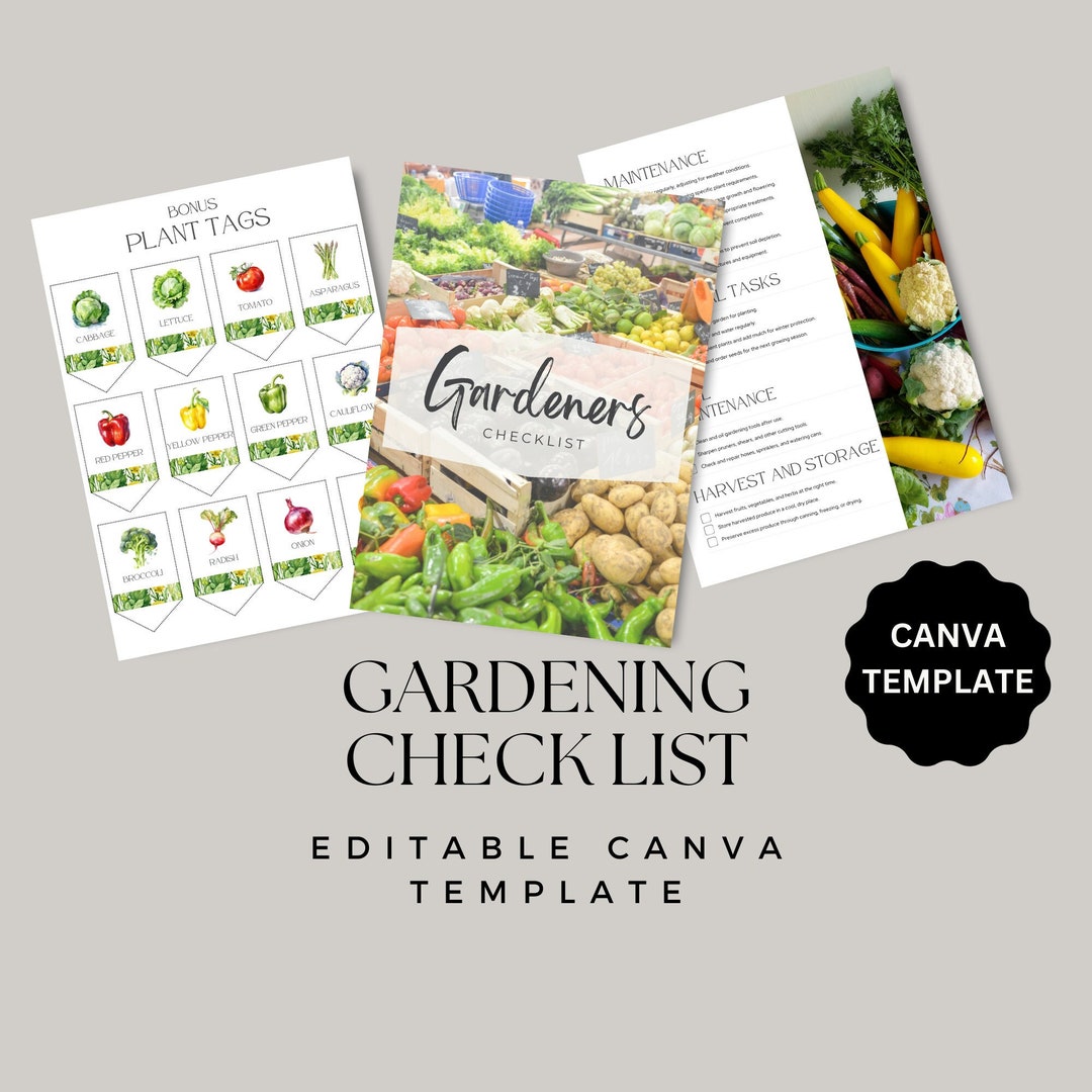 Gardening Checklist Canva Template, Garden Enthusiasts Green Thumb ...