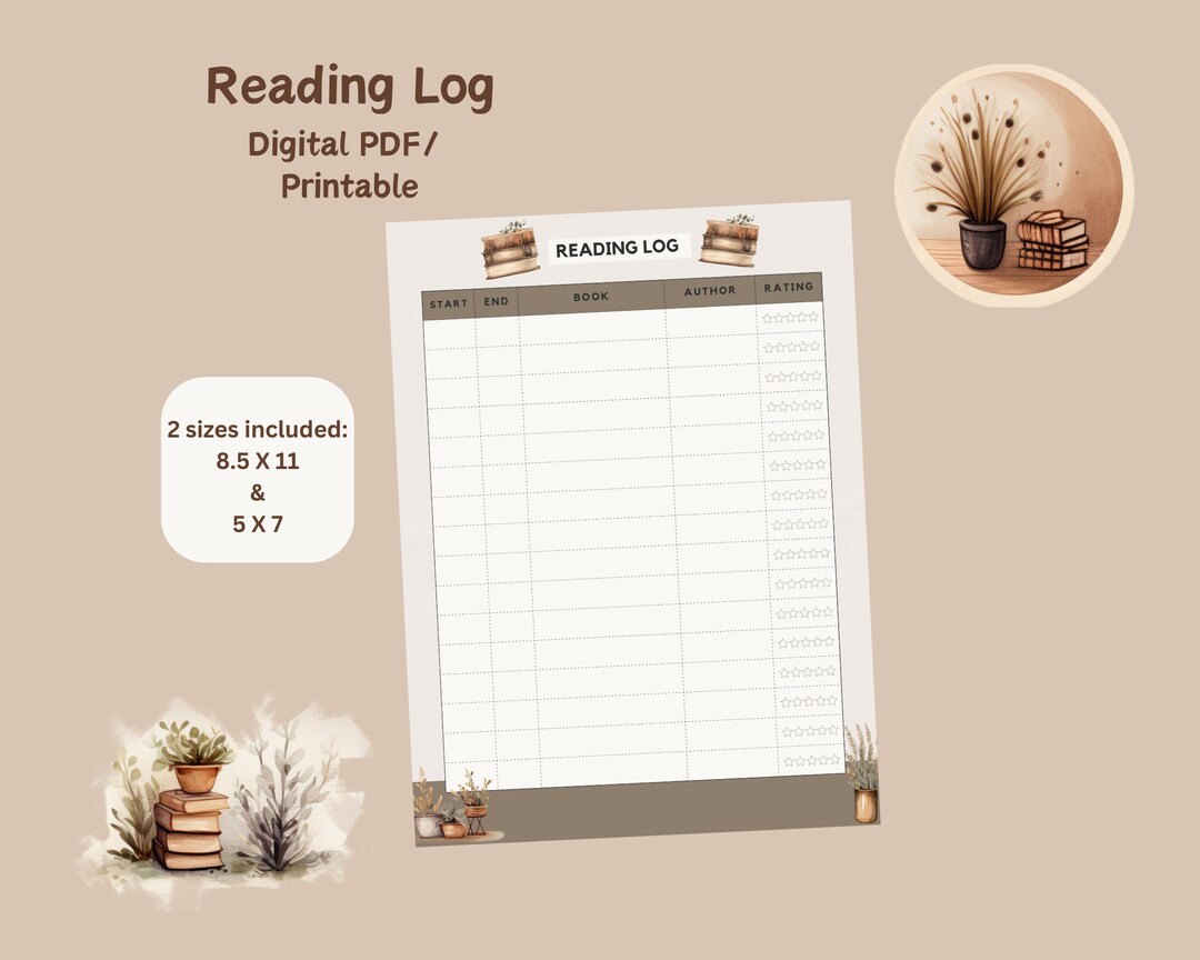 Printable Reading Log Digital Download Digital Reading Log - Etsy