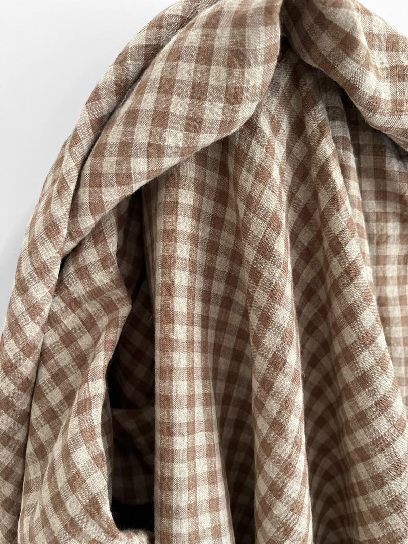 Mocha Brown Gingham Linen Fabric: Soft Washed Vintage Style, Oeko-tex ...
