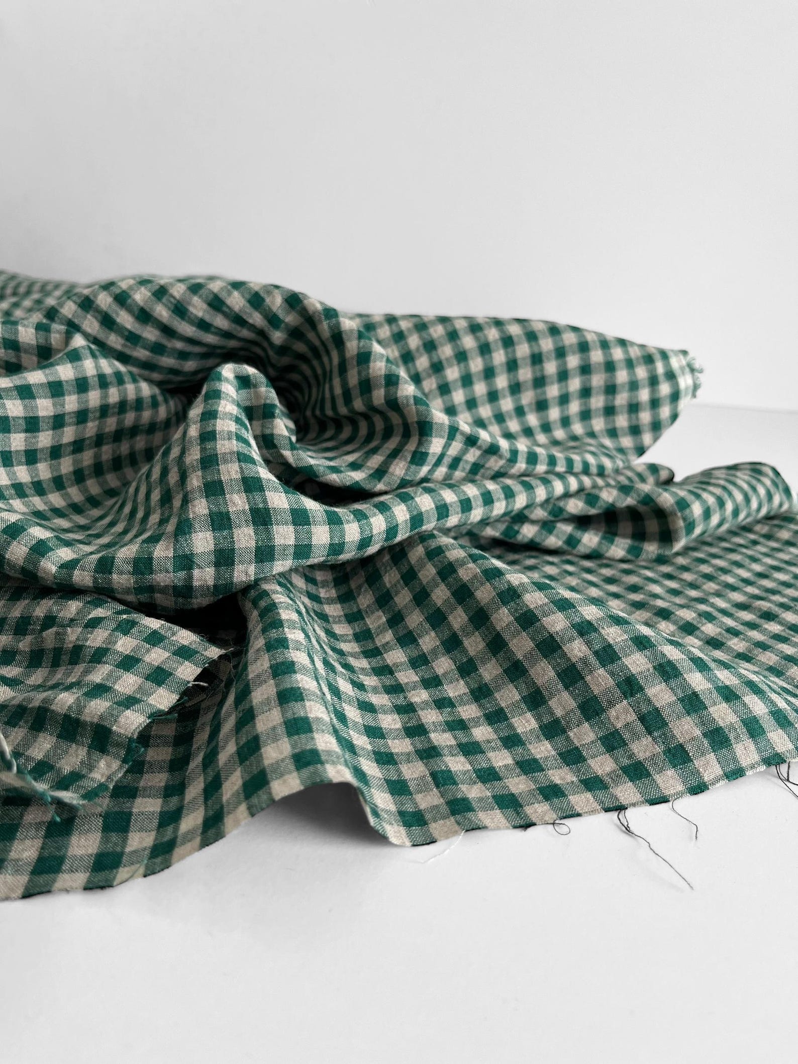 Gingham Linen Fabric: Pine Green Checked Linen, Soft Washed OEKO-TEX ...
