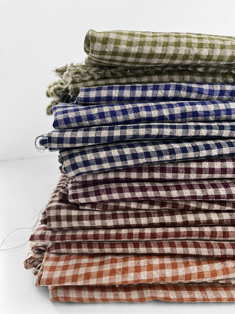 Brown Gingham Linen Fabric: Soft Stone Washed Vintage Check - Etsy