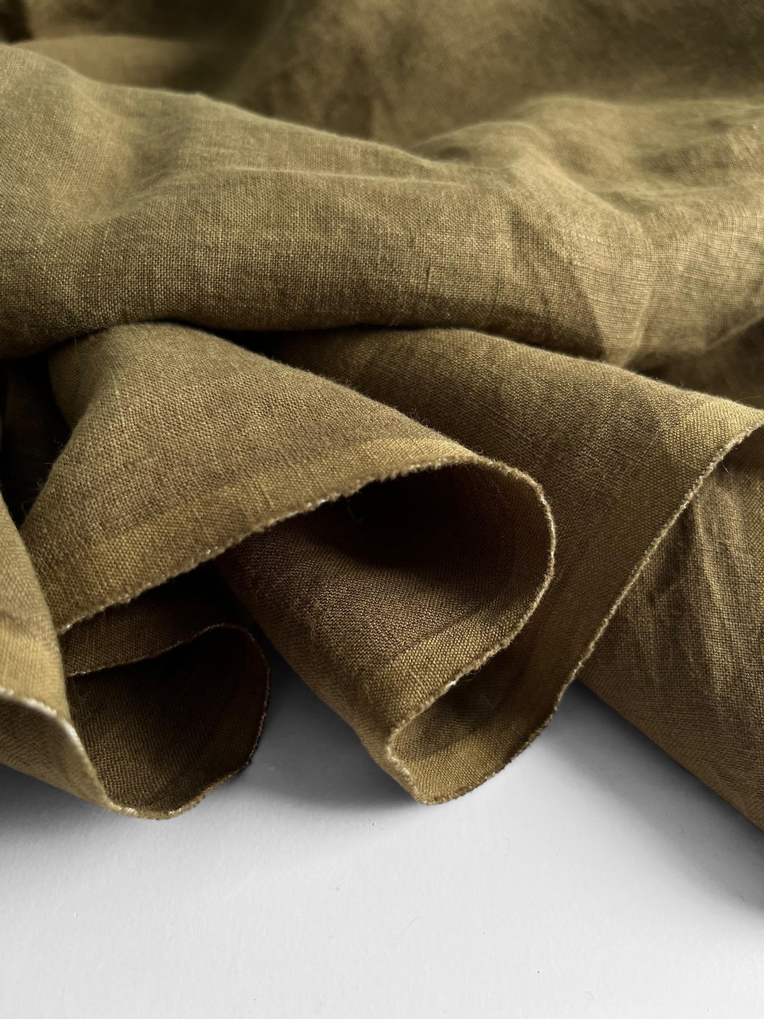Khaki Linen Fabric: 100% Washed European Flax, Soft Stone Wash - Oeko ...