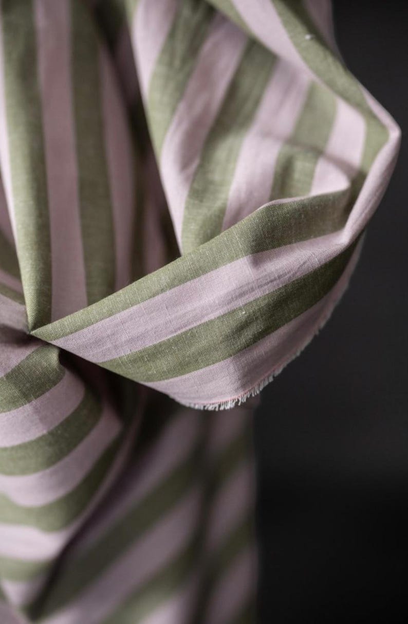 Stripy and Checked Organic Cotton Linen Fabric - Pink and Green, Blue ...