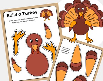 Build a Turkey Kid's Craft, Printable Thanksgiving Craft, Printable ...