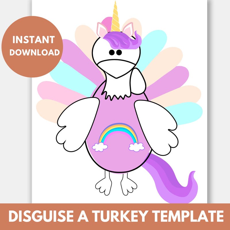 Unicorn Turkey Disguise Template Printable - Etsy