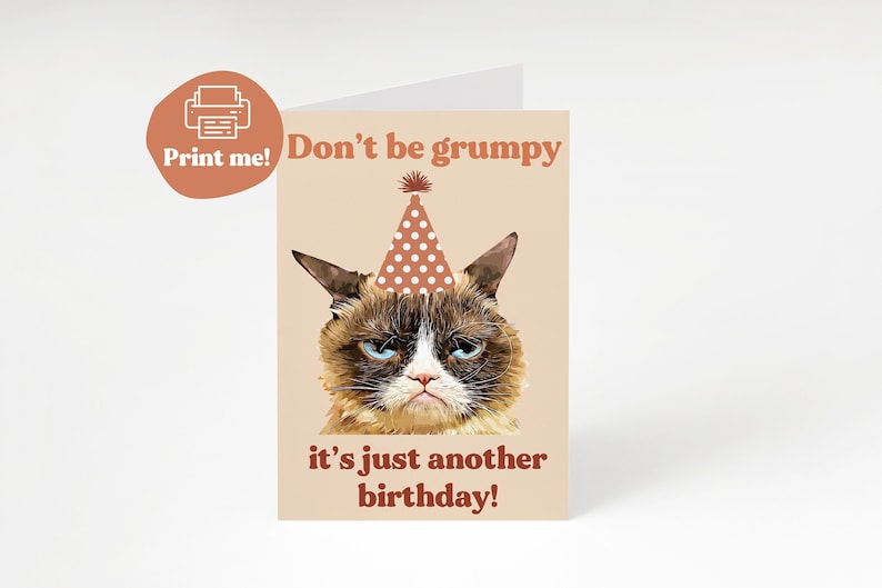 Grumpy Cat Birthday Card, Funny Birthday Card, Cat Birthday Card ...