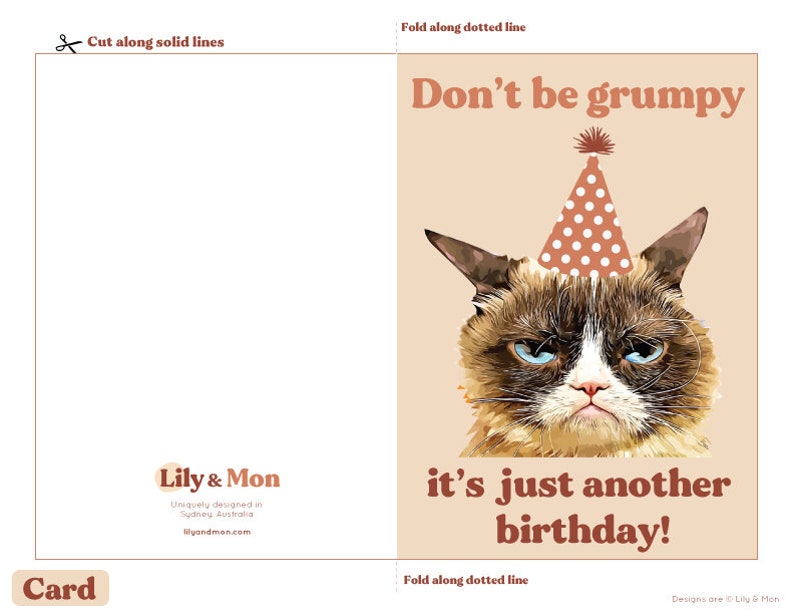 Grumpy Cat Birthday Card, Funny Birthday Card, Cat Birthday Card ...