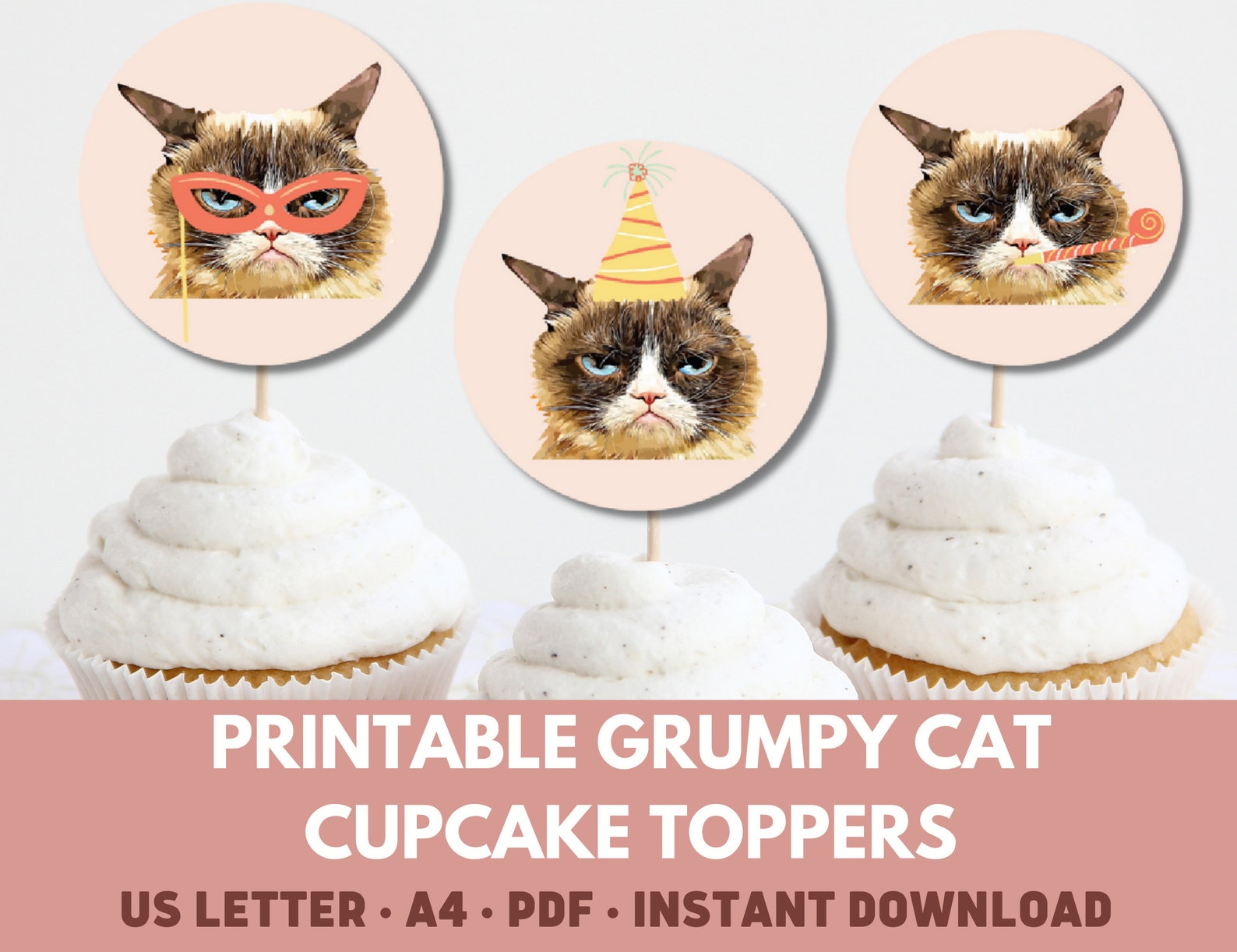 Cat Birthday Cupcake Toppers Cat Themed Birthday Party Decorations ...