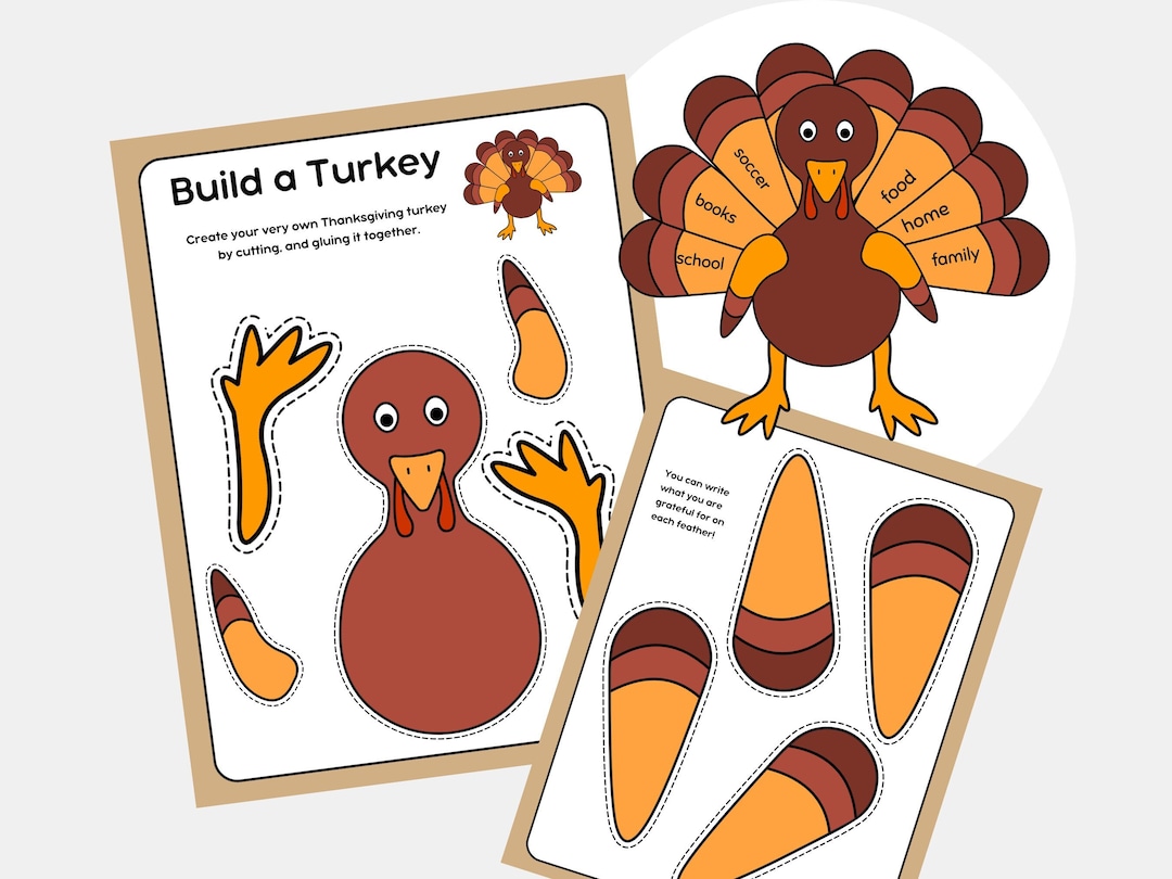 Build a Turkey Kid's Craft, Printable Thanksgiving Craft, Printable ...
