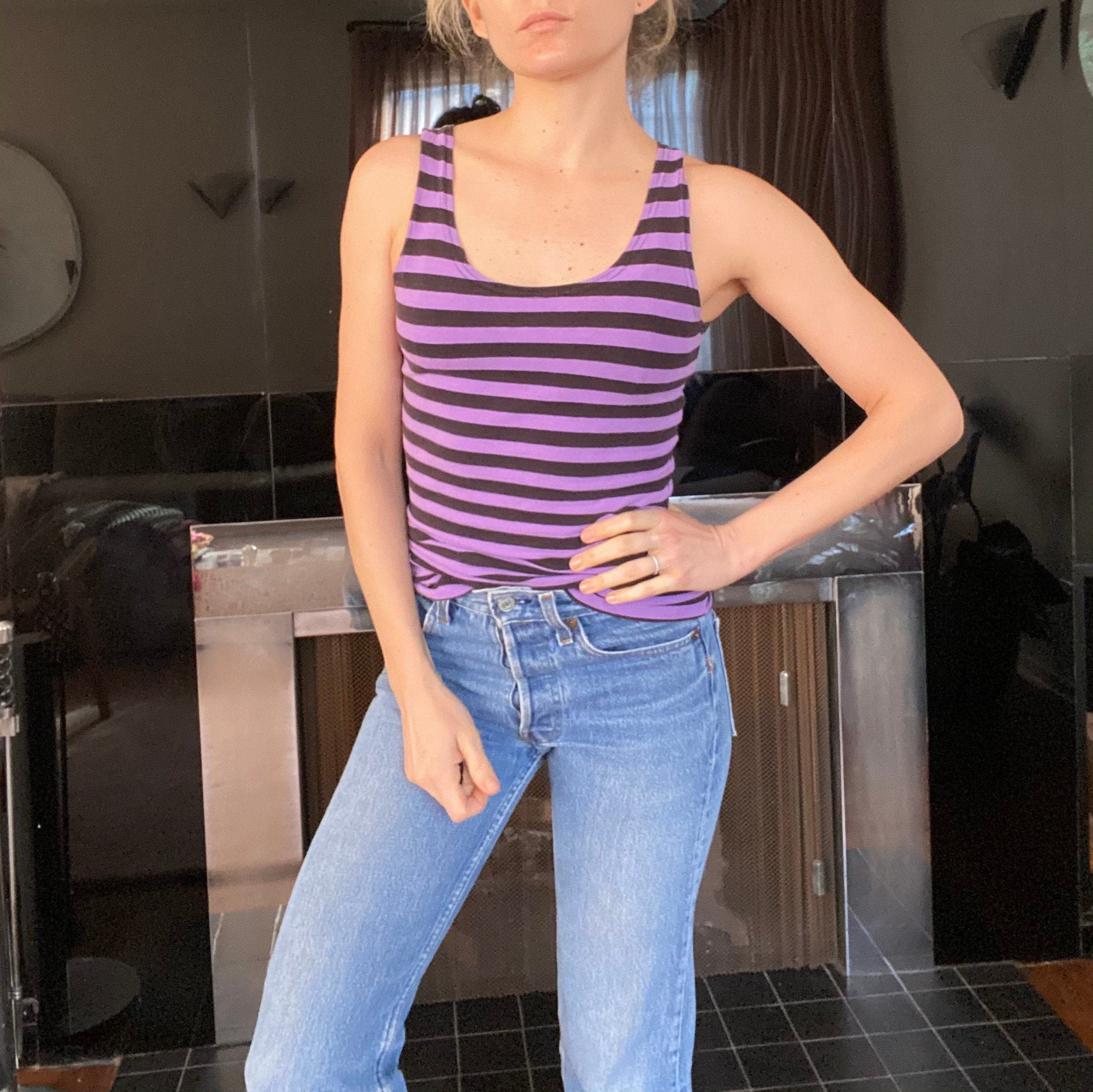 SALE Vintage 80s Stretchy Striped Tank Dress Aerobics Jazzercise Style ...