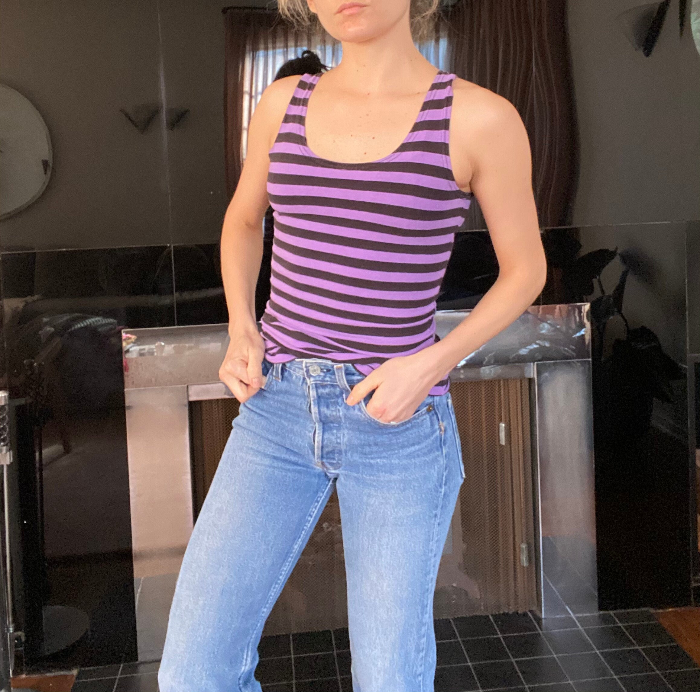 SALE Vintage 80s Stretchy Striped Tank Dress Aerobics Jazzercise Style ...