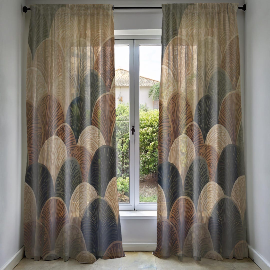 Earth Tone Art Deco Scallop Window Curtain - Etsy