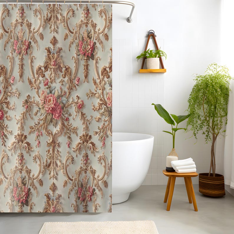 Rococo Shower Curtain Pink and Gold Bathroom Decor - Etsy