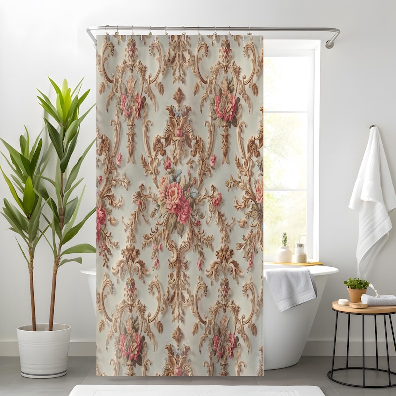 Rococo Shower Curtain Pink and Gold Bathroom Decor - Etsy