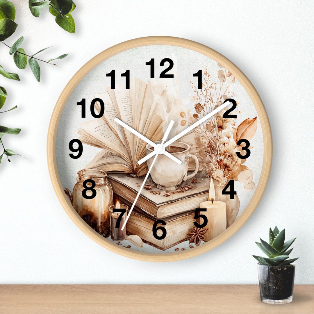 Charming Vintage Wall Clock for Coffee Lovers and Bookworms - Etsy