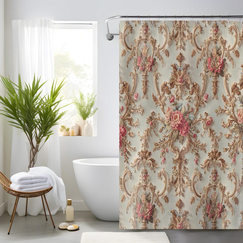 Rococo Shower Curtain Pink and Gold Bathroom Decor - Etsy