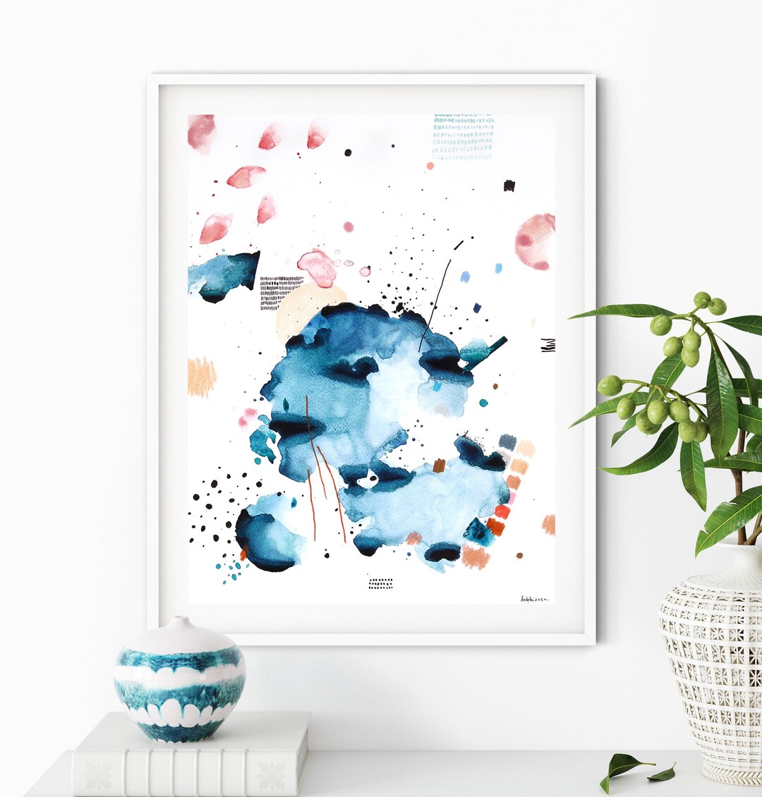 12"x16" Blue Watercolor Painting, Original Aquarelle Abstract Painting ...