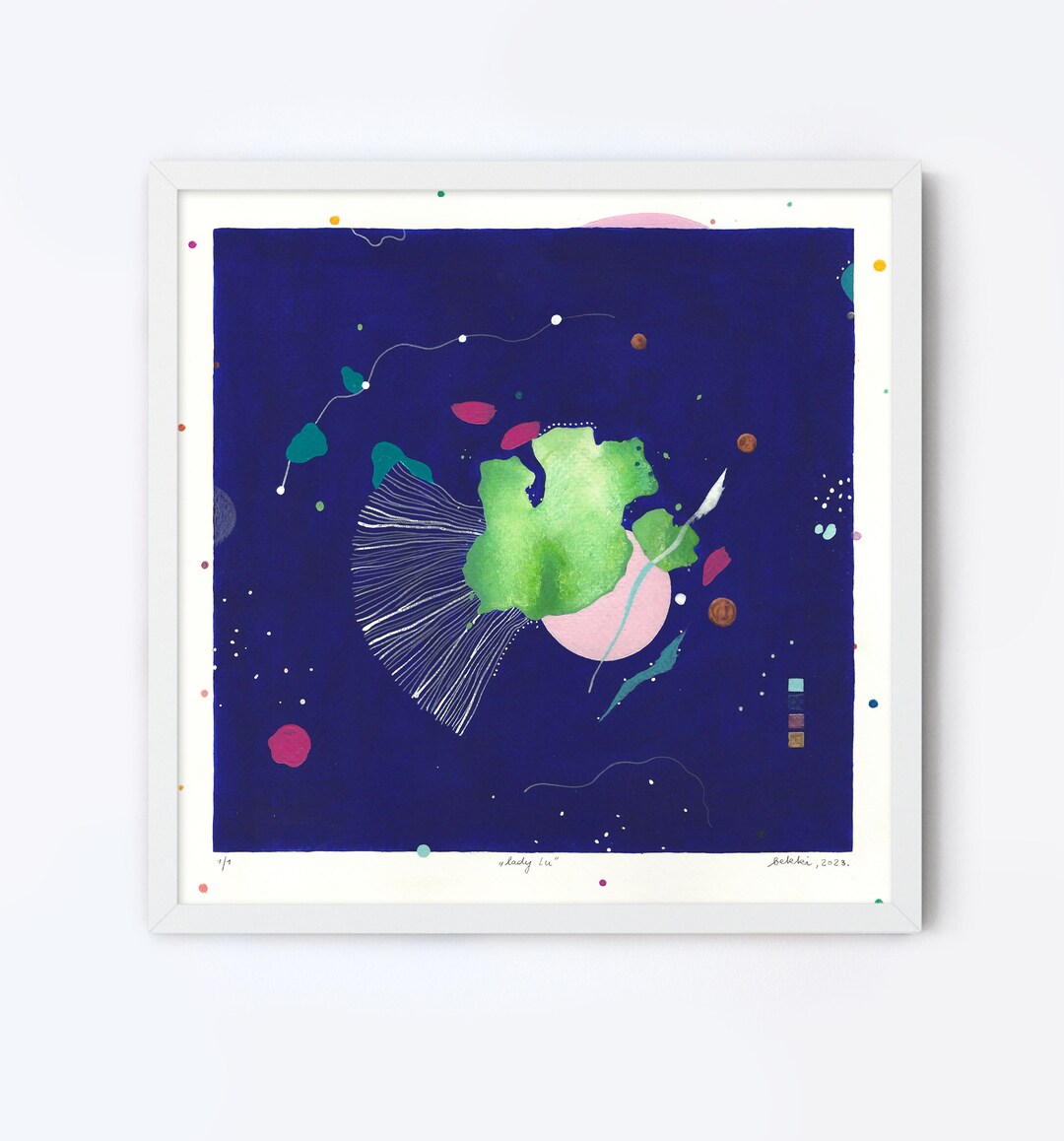 Small Original Dark Blue Abstract Painting, Small Dark Blue Modern Art ...