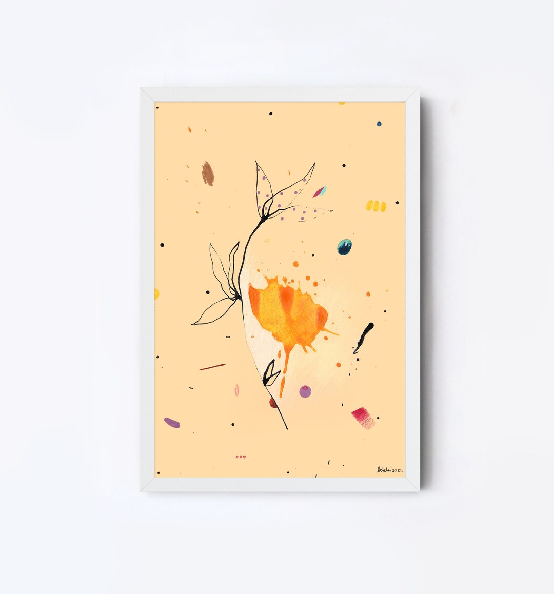 Small Original Abstract Flower Painting on Paper, Small Abstract Flower ...