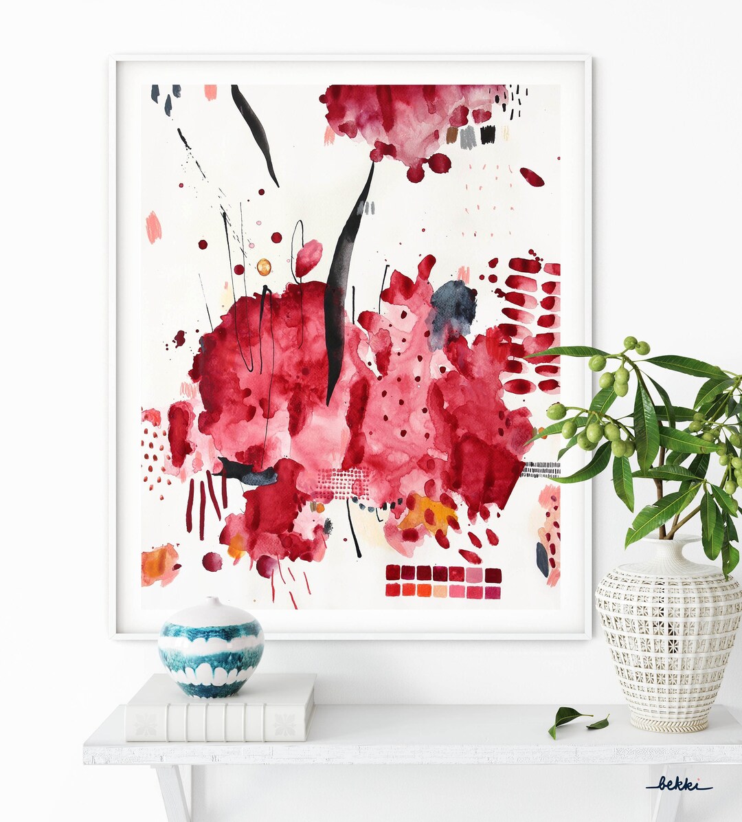16x20 Original Red Watercolor Painting on Paper, Modern Abstract Red ...