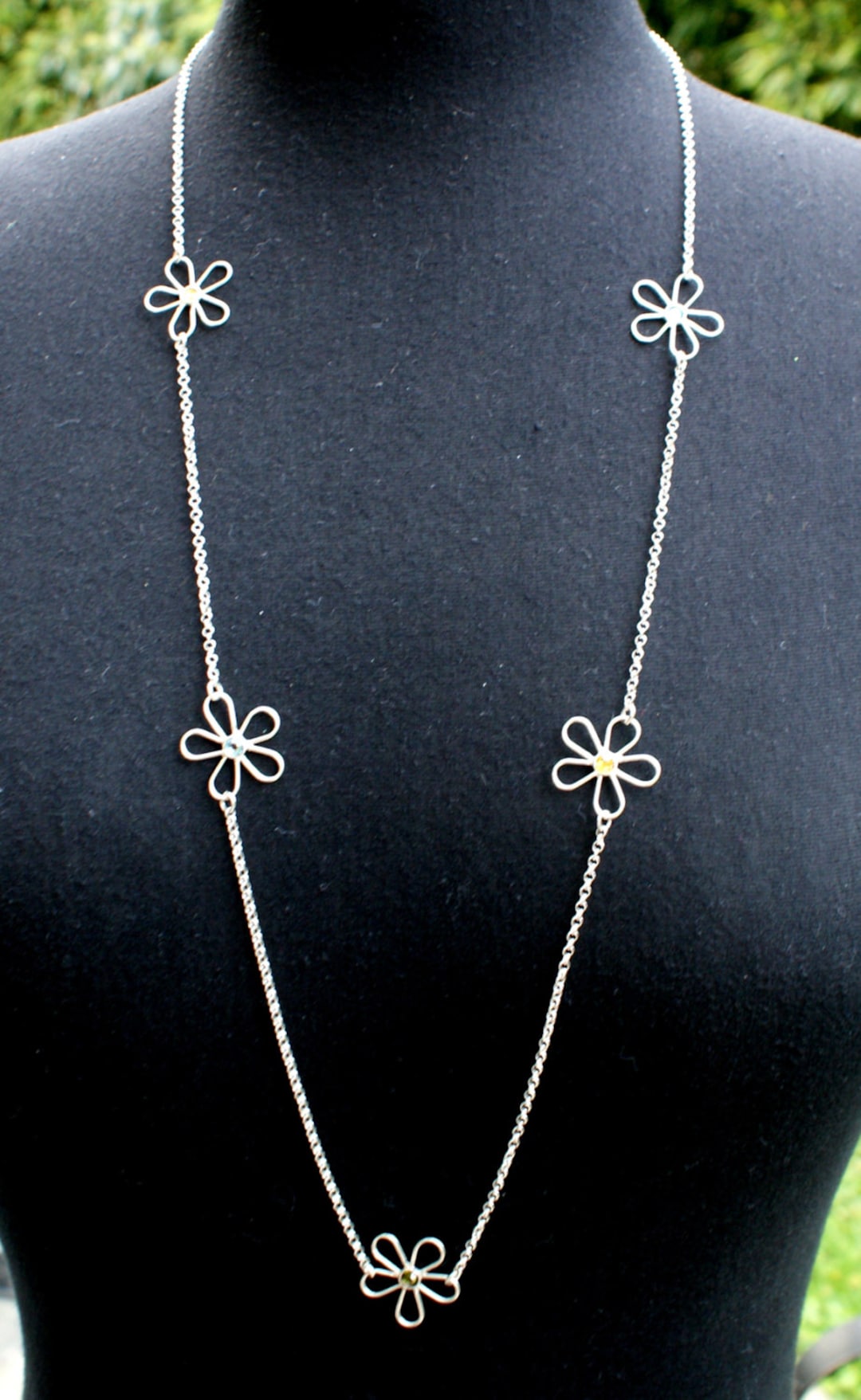 Daisy Necklace, Silver 925, Chain, Flower Pendant, Swarovski ...
