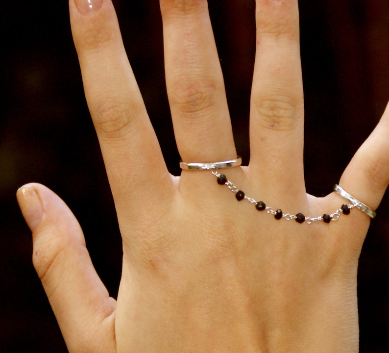 Double Ring, Rings Connected With Rosary Chain, Silver 925 and Spinel ...