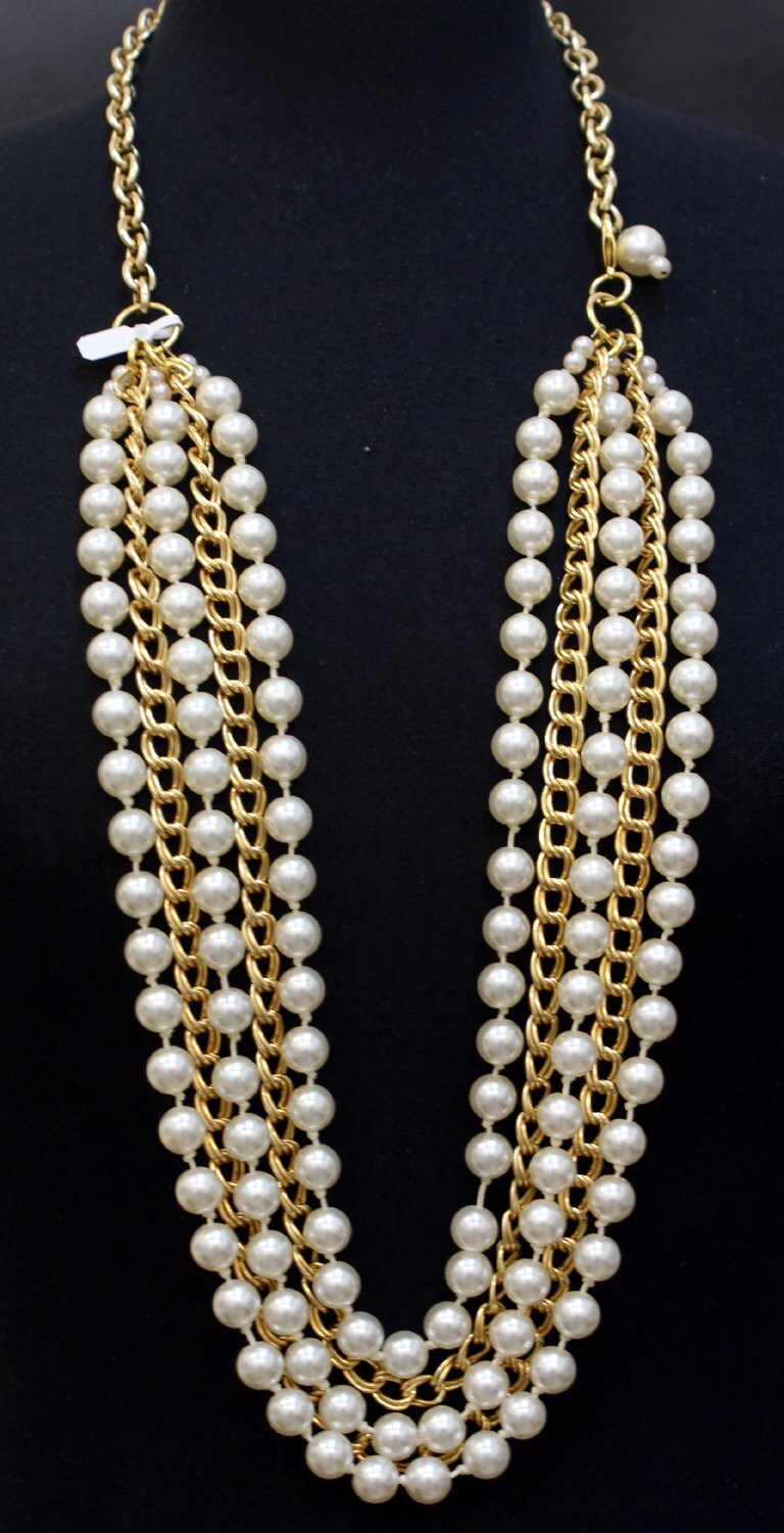 Pearl and Gold Chain Belt, 5-strand Belt, Statement Necklace, Dual ...