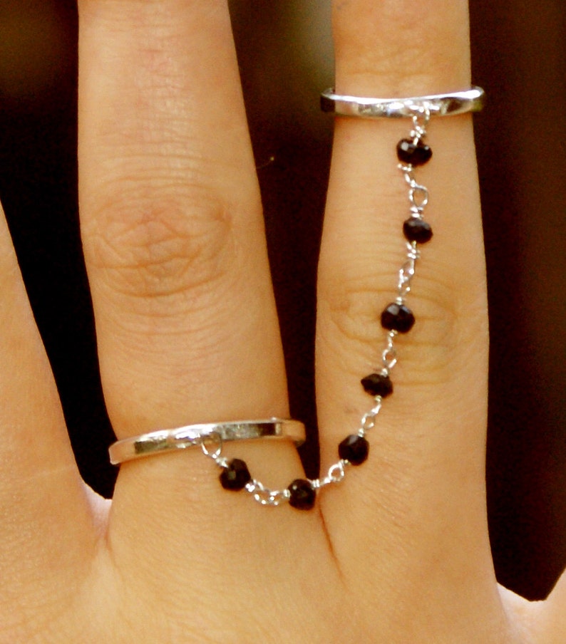 Double Ring, Rings Connected With Rosary Chain, Silver 925 and Spinel ...