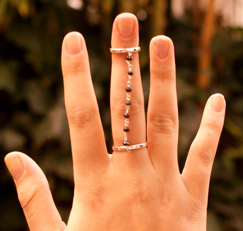 Double Ring, Rings Connected With Rosary Chain, Silver 925 and Spinel ...