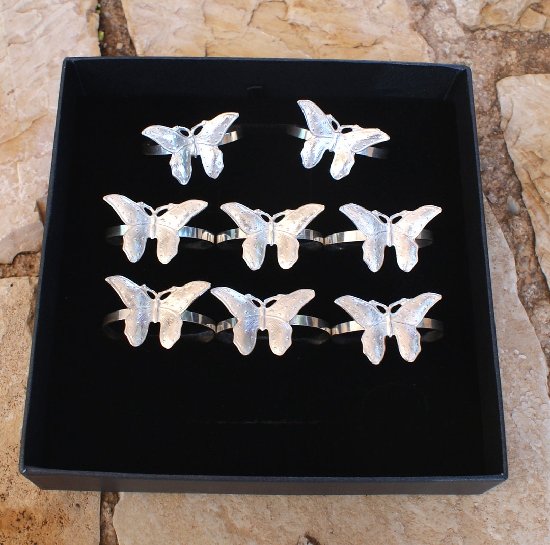 Napkin Rings, Sterling Silver, Butterfly, Set of 4, Silver 925 ...
