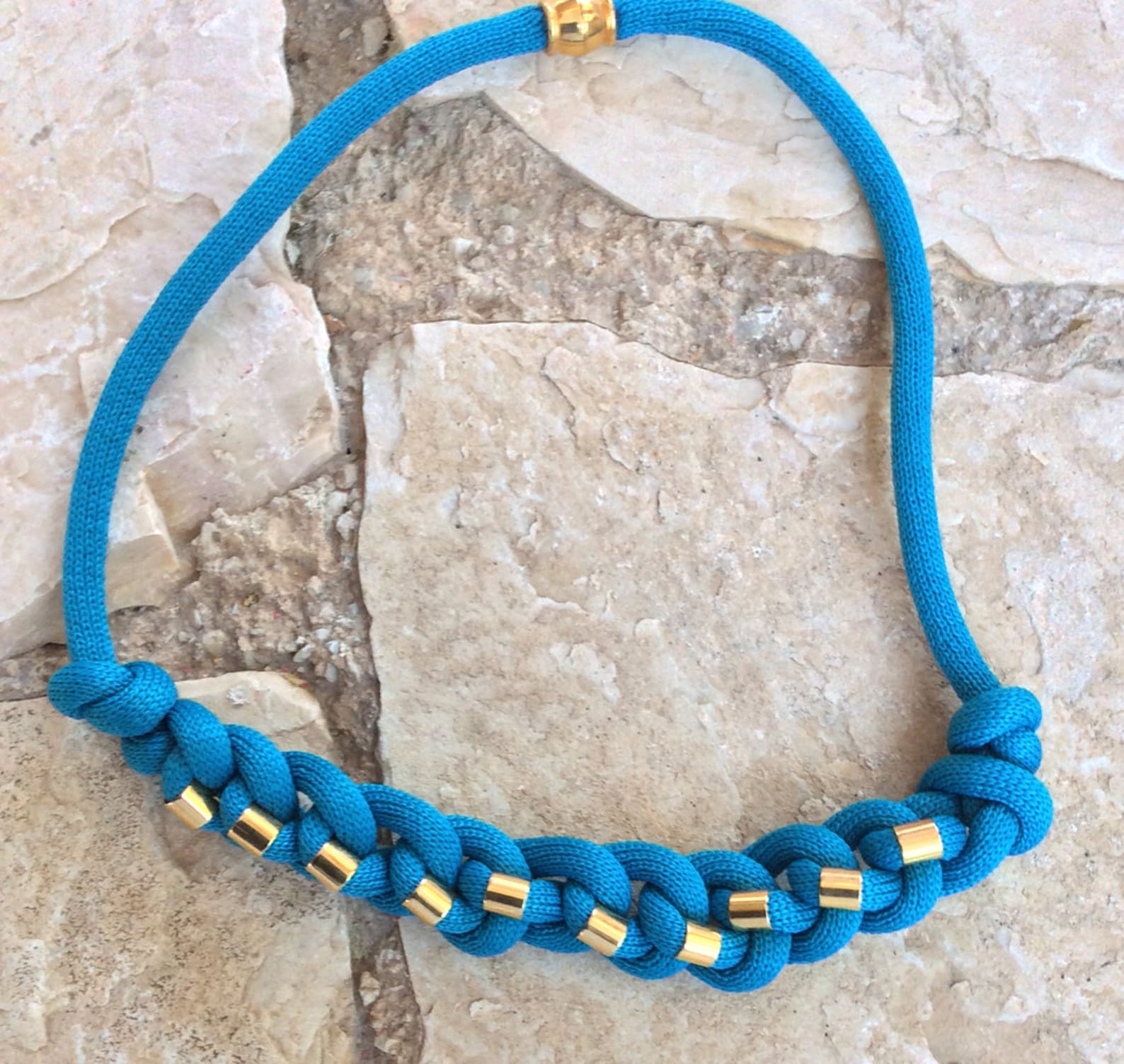 Blue Cord Necklace, Rope, Gold Color Elements, Braided Necklace ...