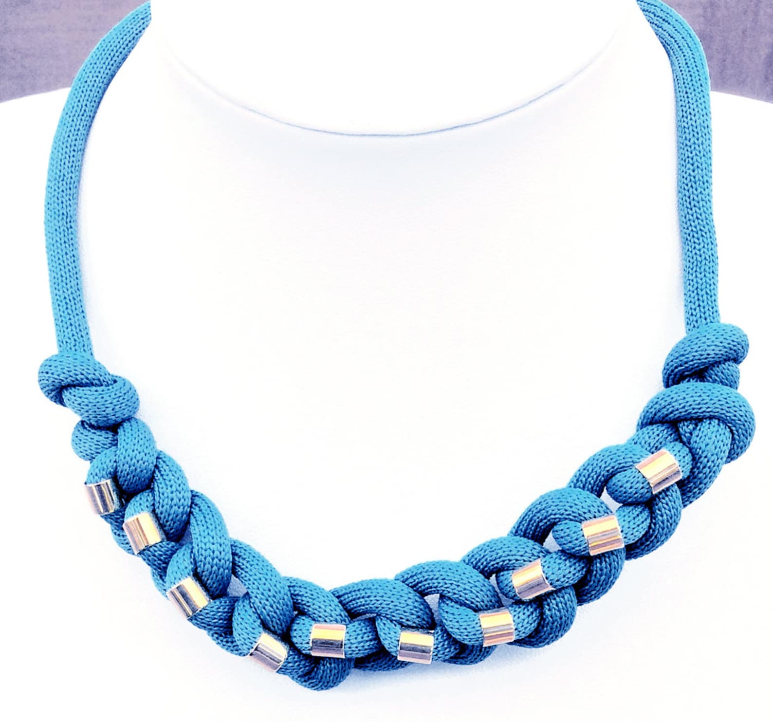 Blue Cord Necklace, Rope, Gold Color Elements, Braided Necklace ...