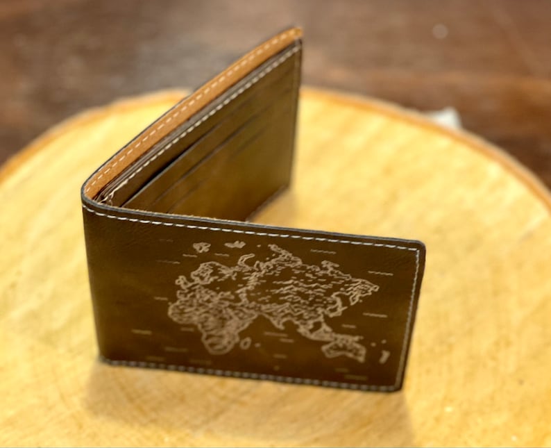 Laser Engraved World Map Brown Wallet – Personalized Graduation Gift - Etsy