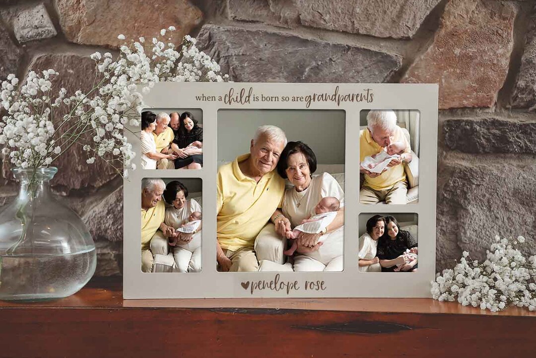 Personalized Grandparent Photo Frame, New Baby Gift, Distressed Wood ...