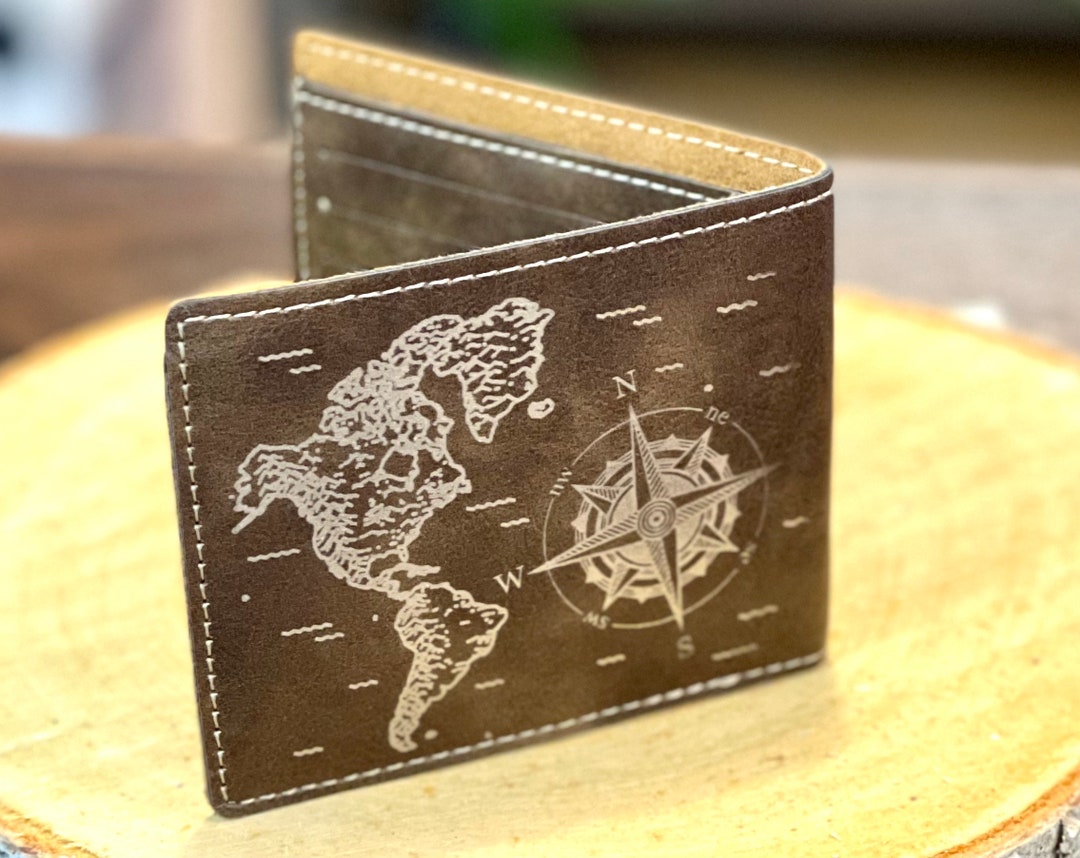 Laser Engraved World Map Brown Wallet – Personalized Graduation Gift - Etsy
